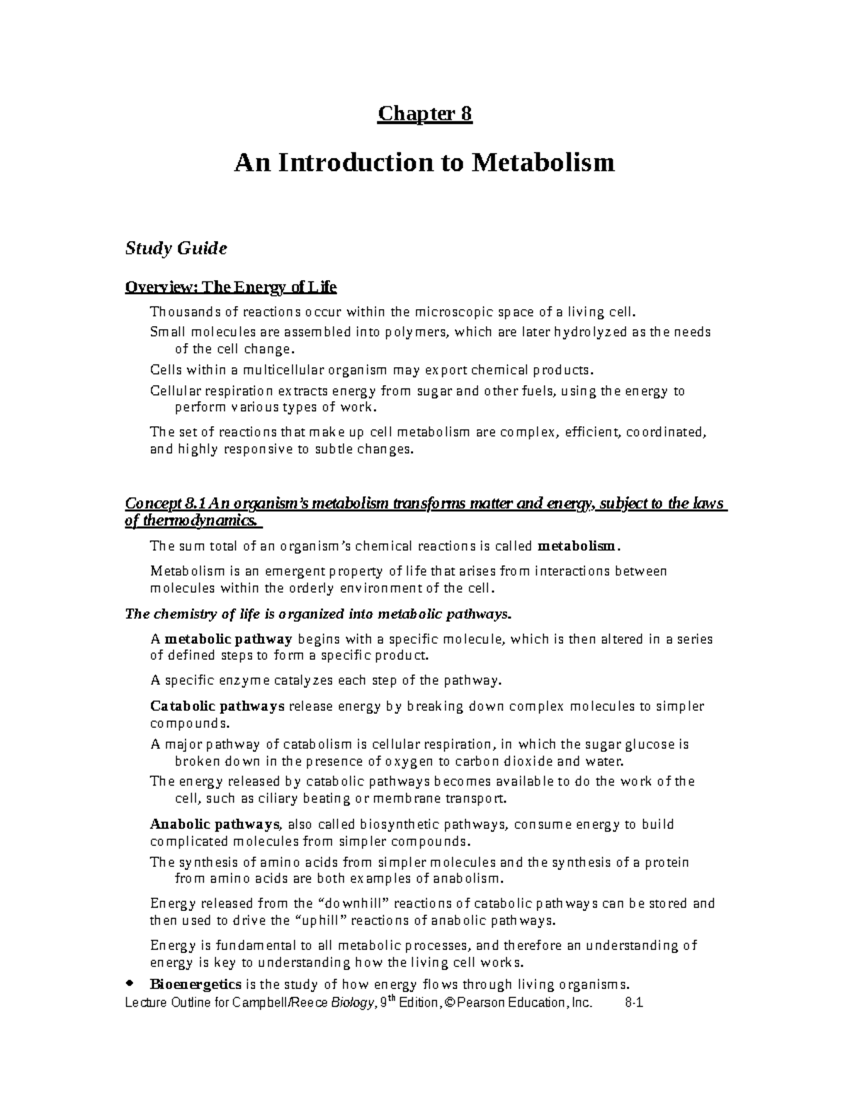 UTF-8''Ch8 Study Guide - Chapter 8 An Introduction to Metabolism Study ...