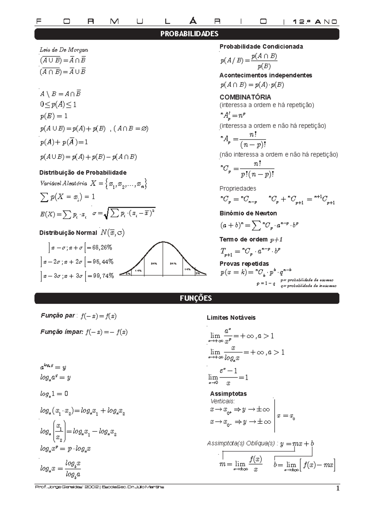 Formulario - formulário de matemática 12º ano - FFFFF OOOOO RRRRR MMMMM ...