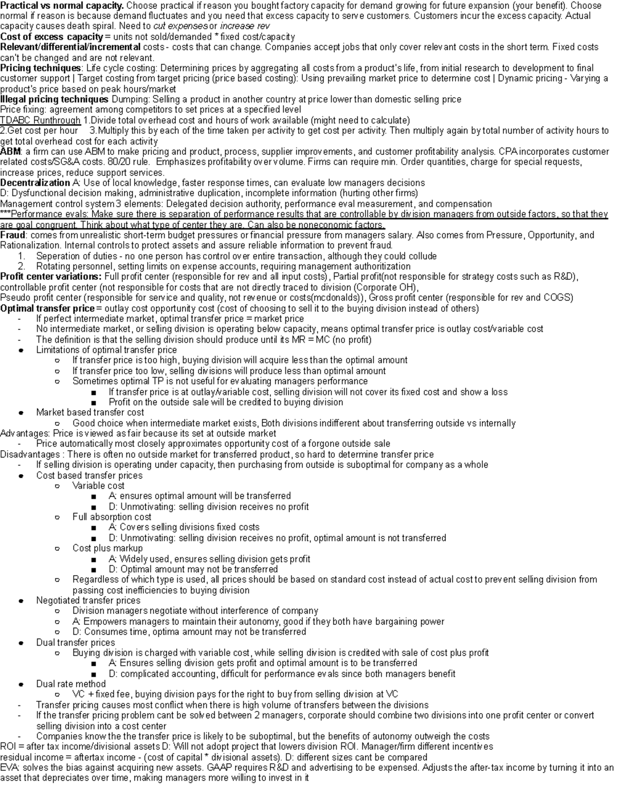 ACC315 Review Fall 2023 - Practical vs normal capacity. Choose ...