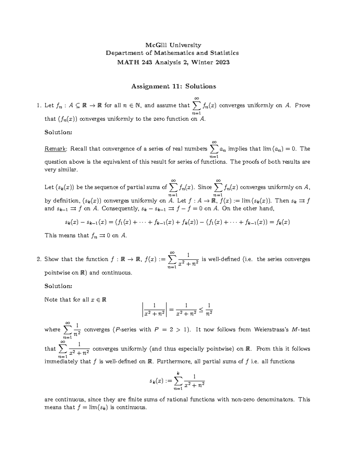 243w23ass11sol - McGill University Department of Mathematics and ...