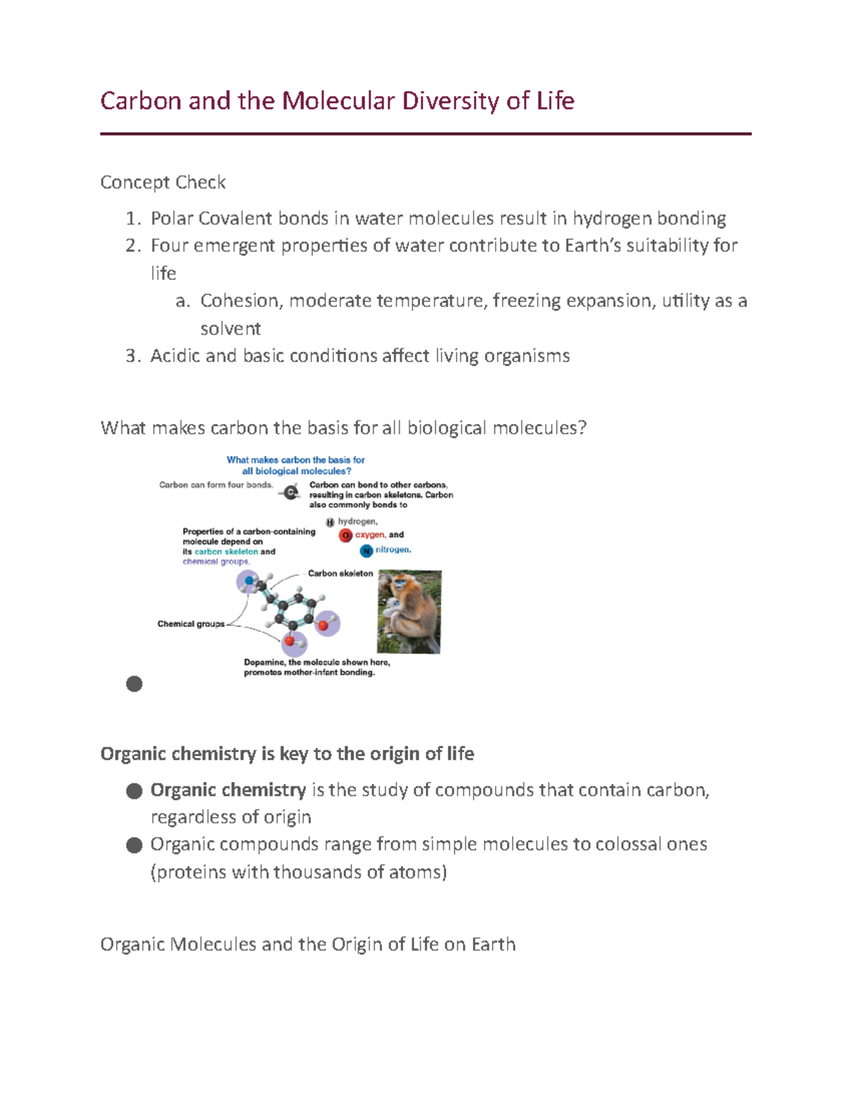 Chapter 4 - Carbon and the Molecular Diversity of Life Concept Check 1 ...