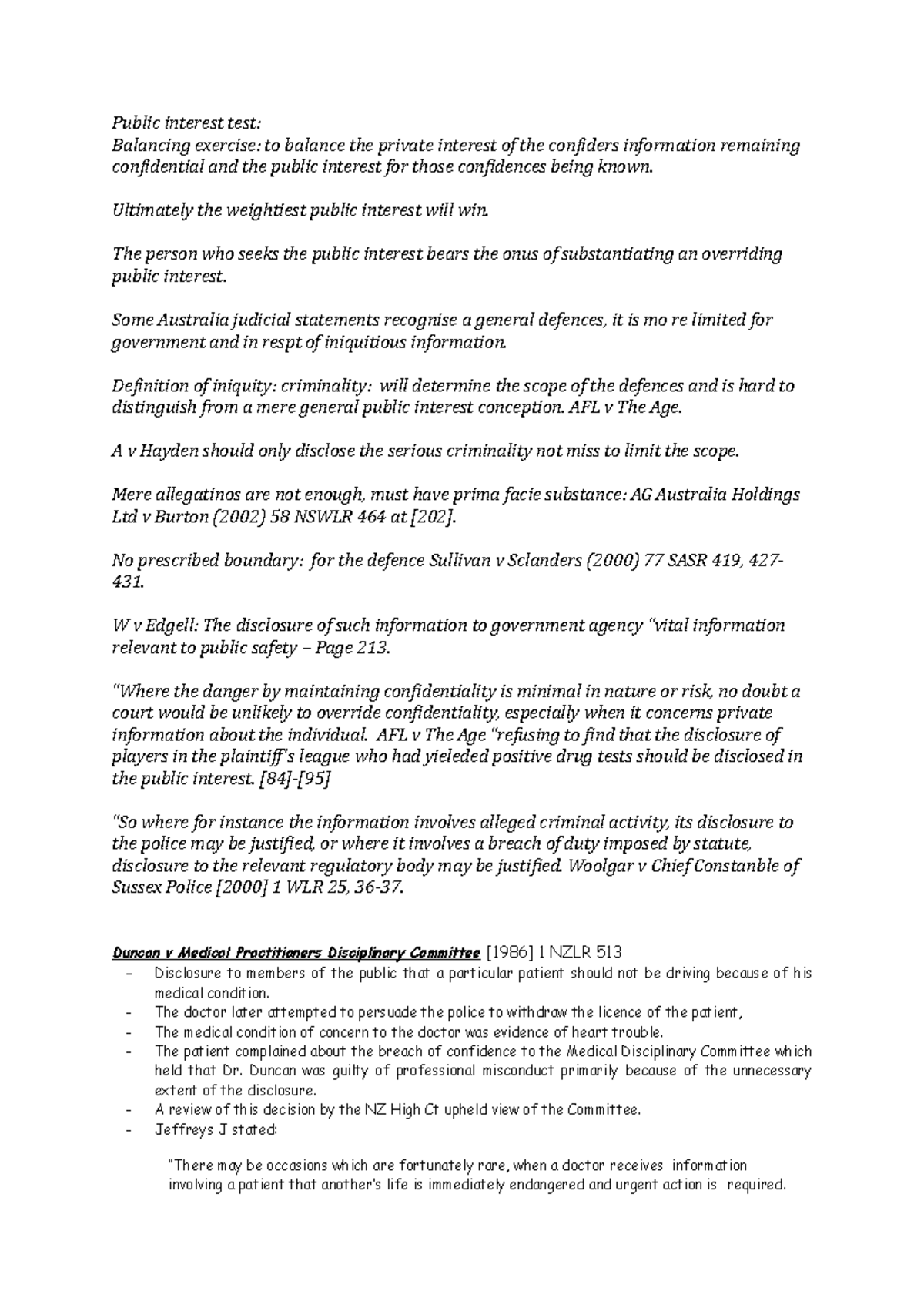 Notes CI Personal - Public interest test: Balancing exercise: to ...