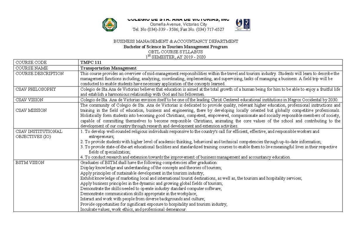 433558044 Transportation Management BSTM 1 - Osmeña Avenue, Victorias ...