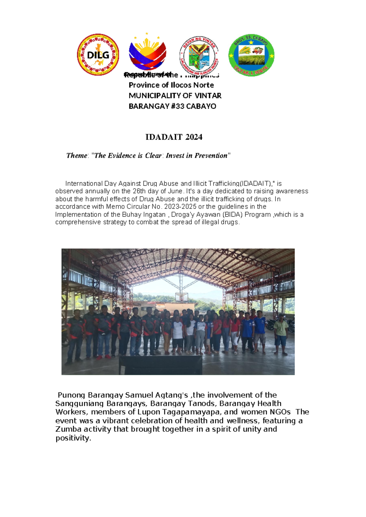 Idadait Narrative Report 2024 - Republic of the Philippines Province of ...