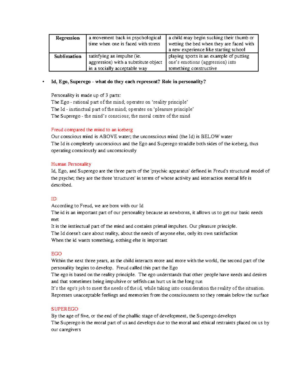 Part 3 of - Psychology Unit Test Review - Regression a movement back in ...