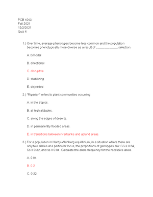 PCB 4043 Exam 1 - A survey of modern evolutionary biology, including ...