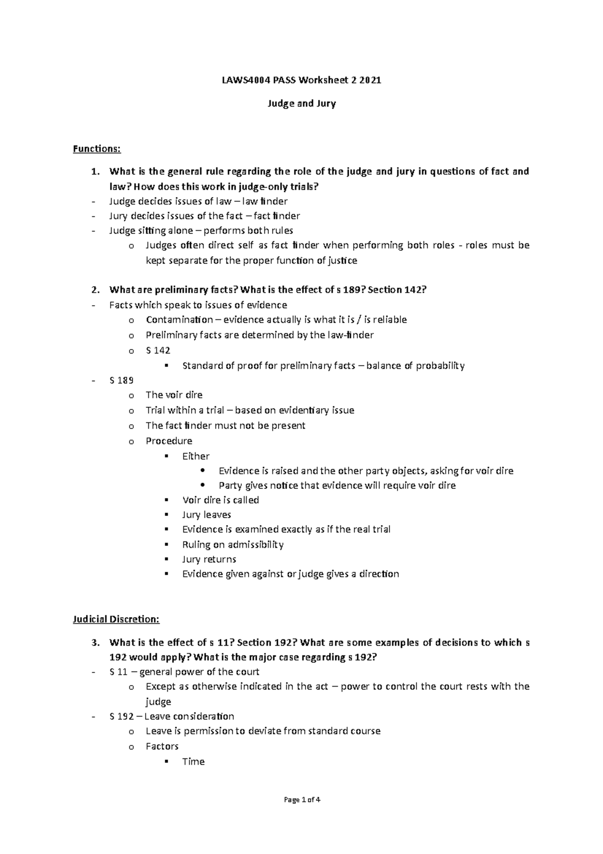 Evidence PASS wk 2 - 2021 PASS session - LAWS4004 PASS Worksheet 2 2021 ...