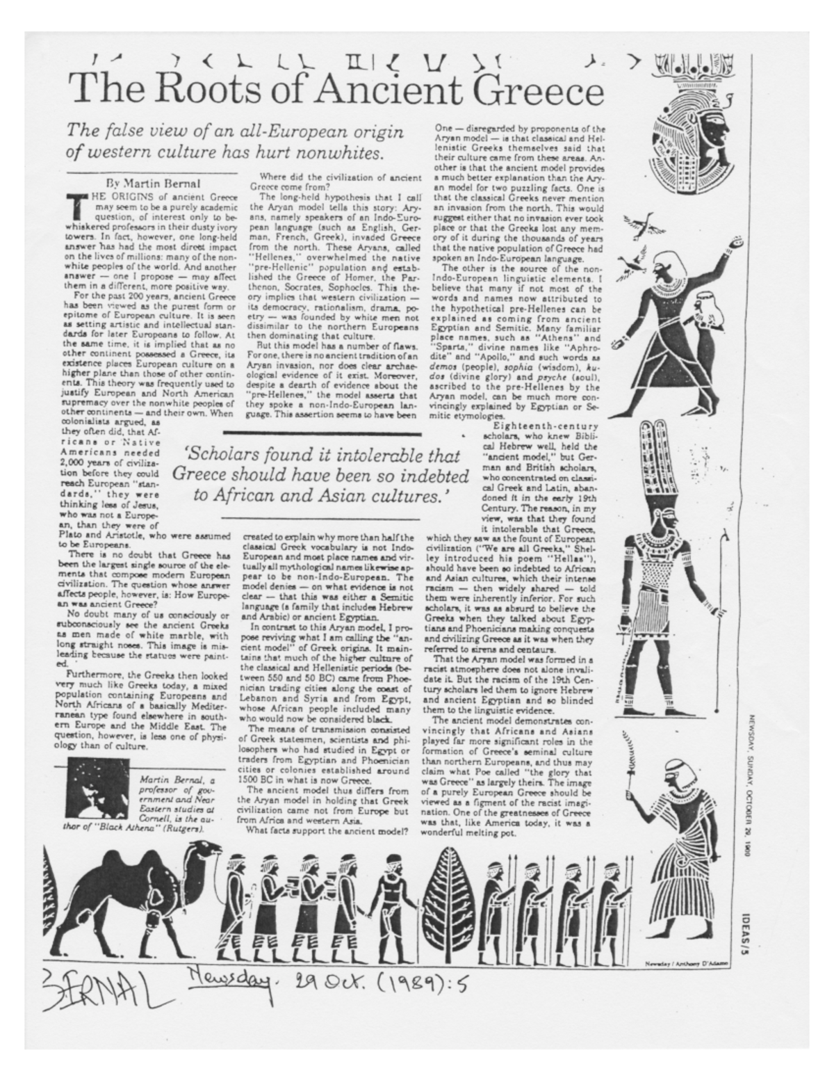 "The Roots of Ancient Greece," Martin Bernal - AFRICANA-0031 - Studocu