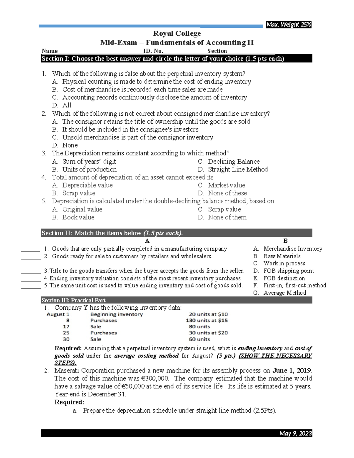 MID-EXAM- Royal - Handy to excersise financial accounting - Max. Weight ...