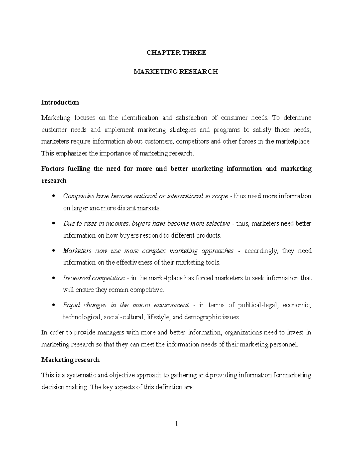 Topic 3- Marketing Research - CHAPTER THREE MARKETING RESEARCH ...