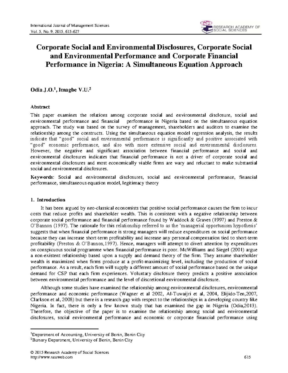 Corporate Social and Environmental Discl - © 2015 Research Academy of ...