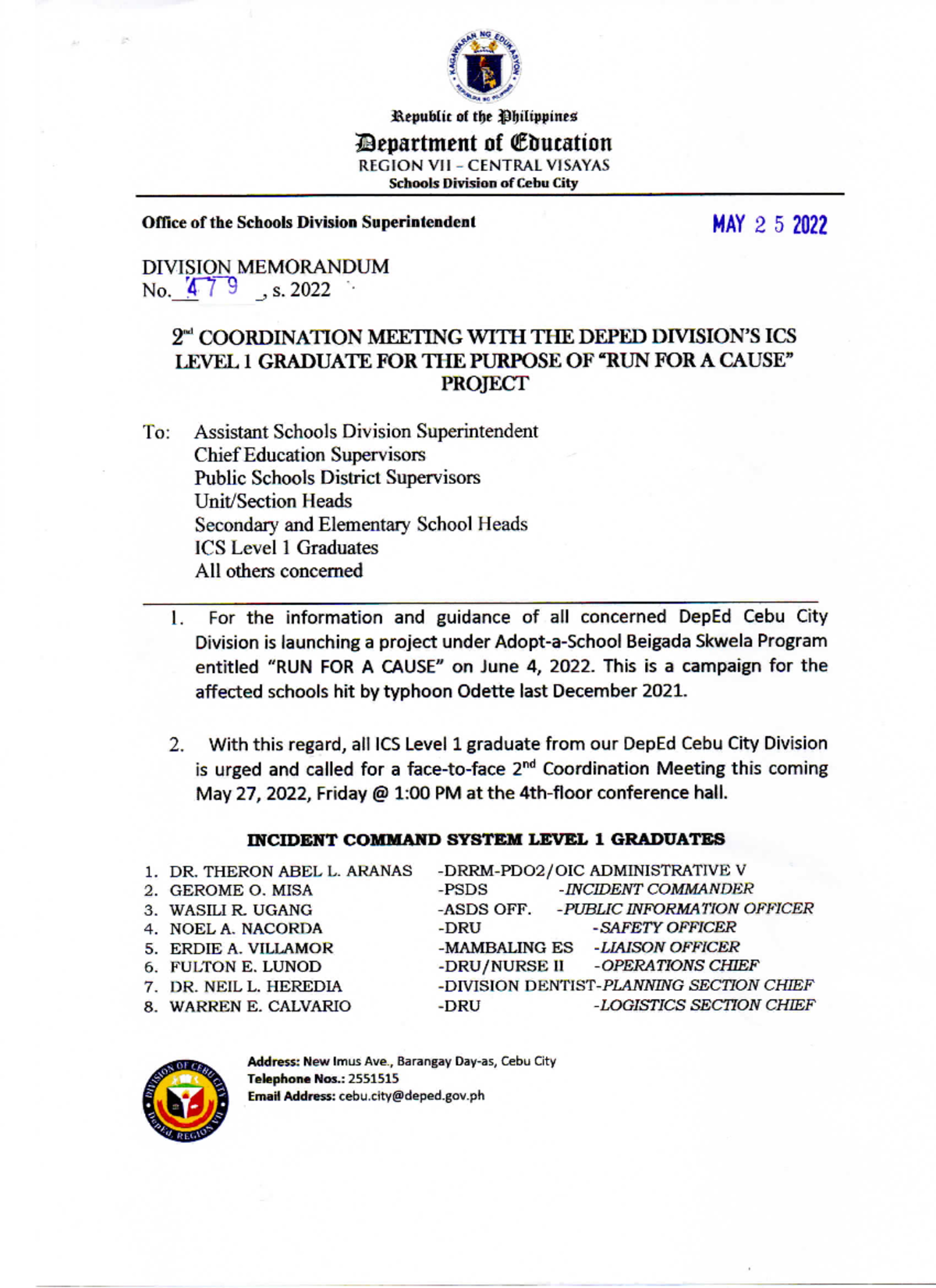 DM 2022-0479 2ND Coordination Meeting WITH THE Deped Division'S ICS ...