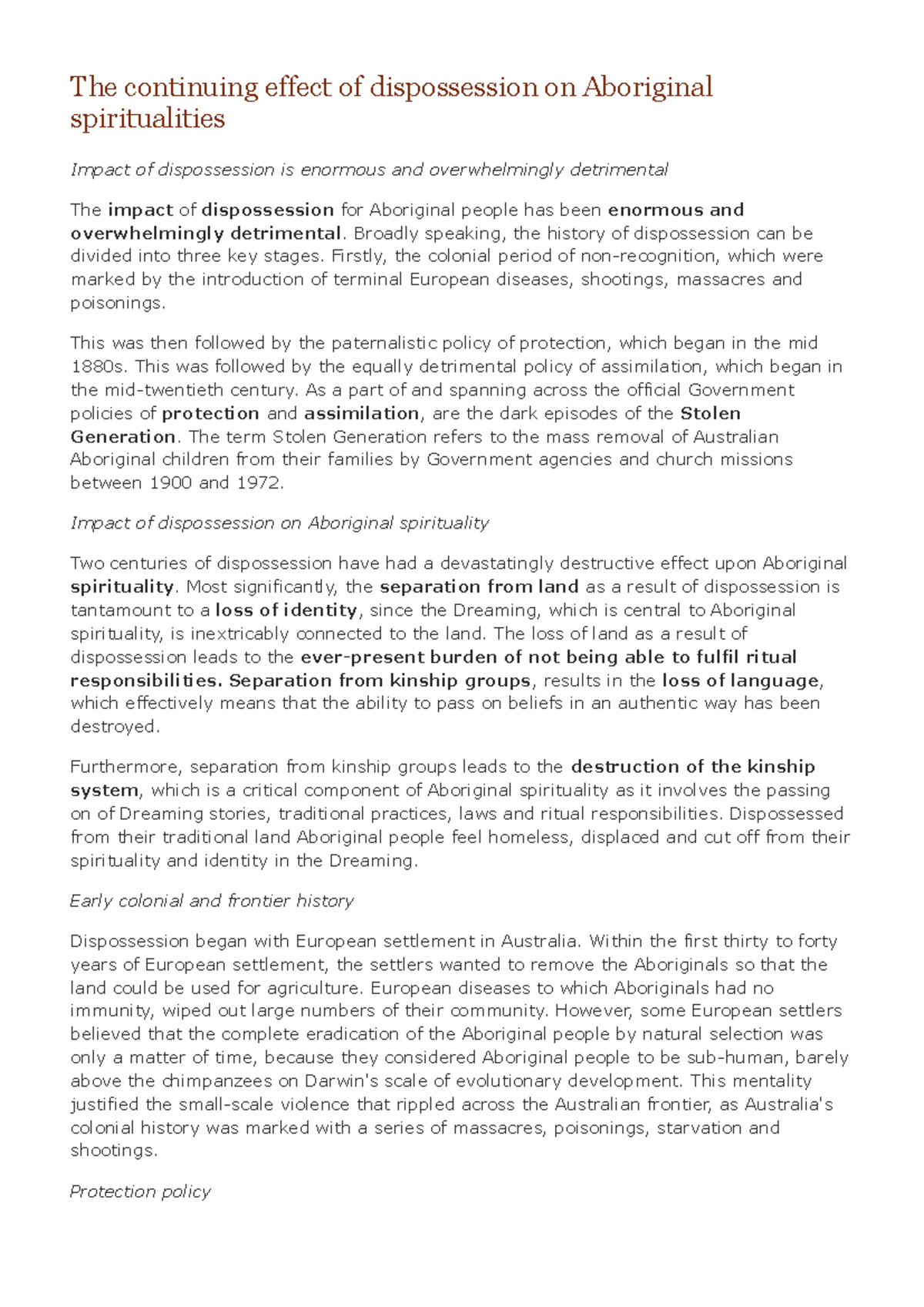 Dispossession - Trial paper notes - The continuing effect of ...