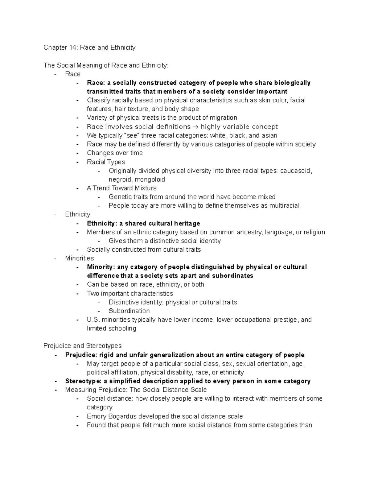 Soc Chapter 14 Notes - Chapter 14: Race and Ethnicity The Social ...