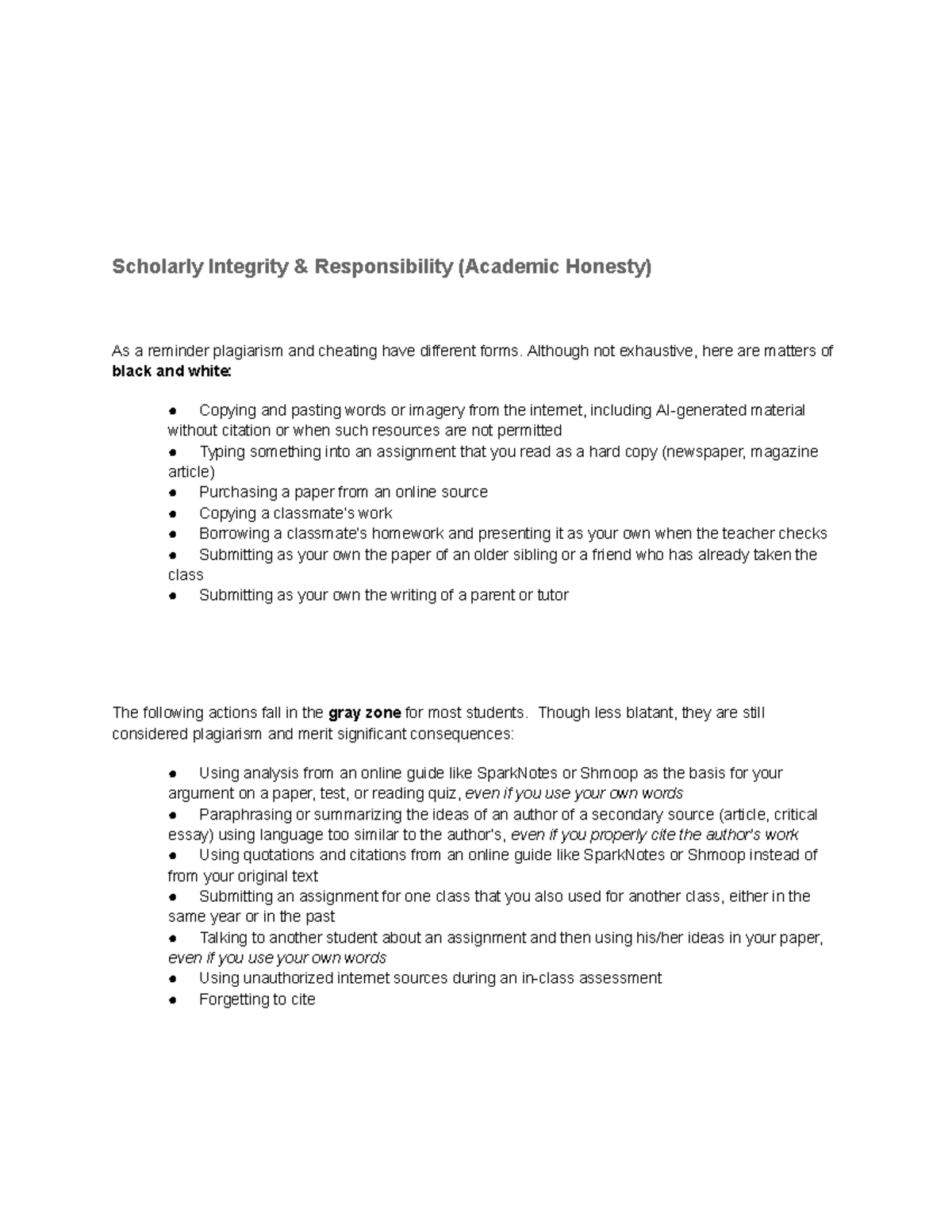 Thayer's Academic Integrity Policy - Scholarly Integrity ...