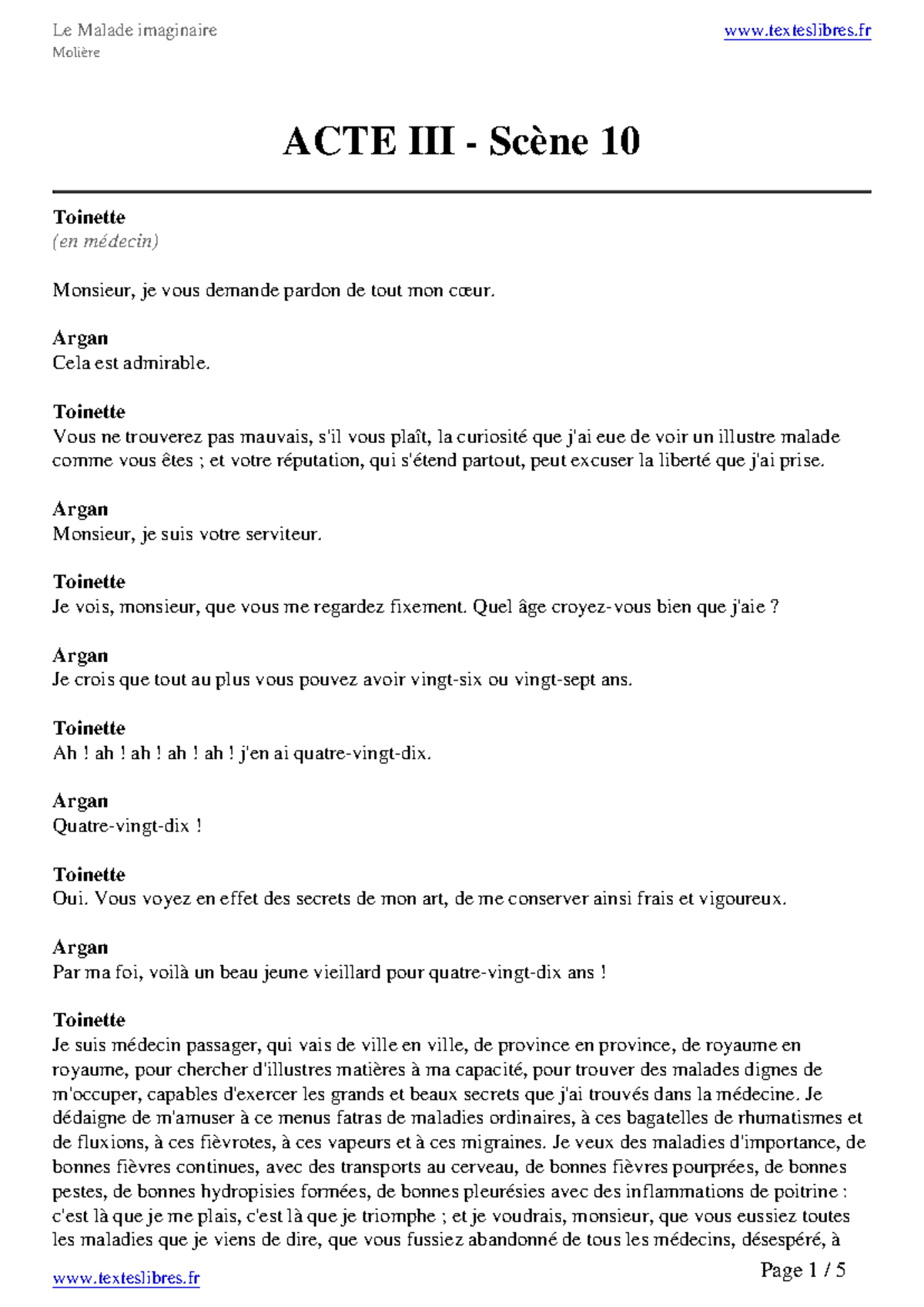Le Malade imaginaire-ACTE III - Scène 10-Textes Libres - ACTE III ...