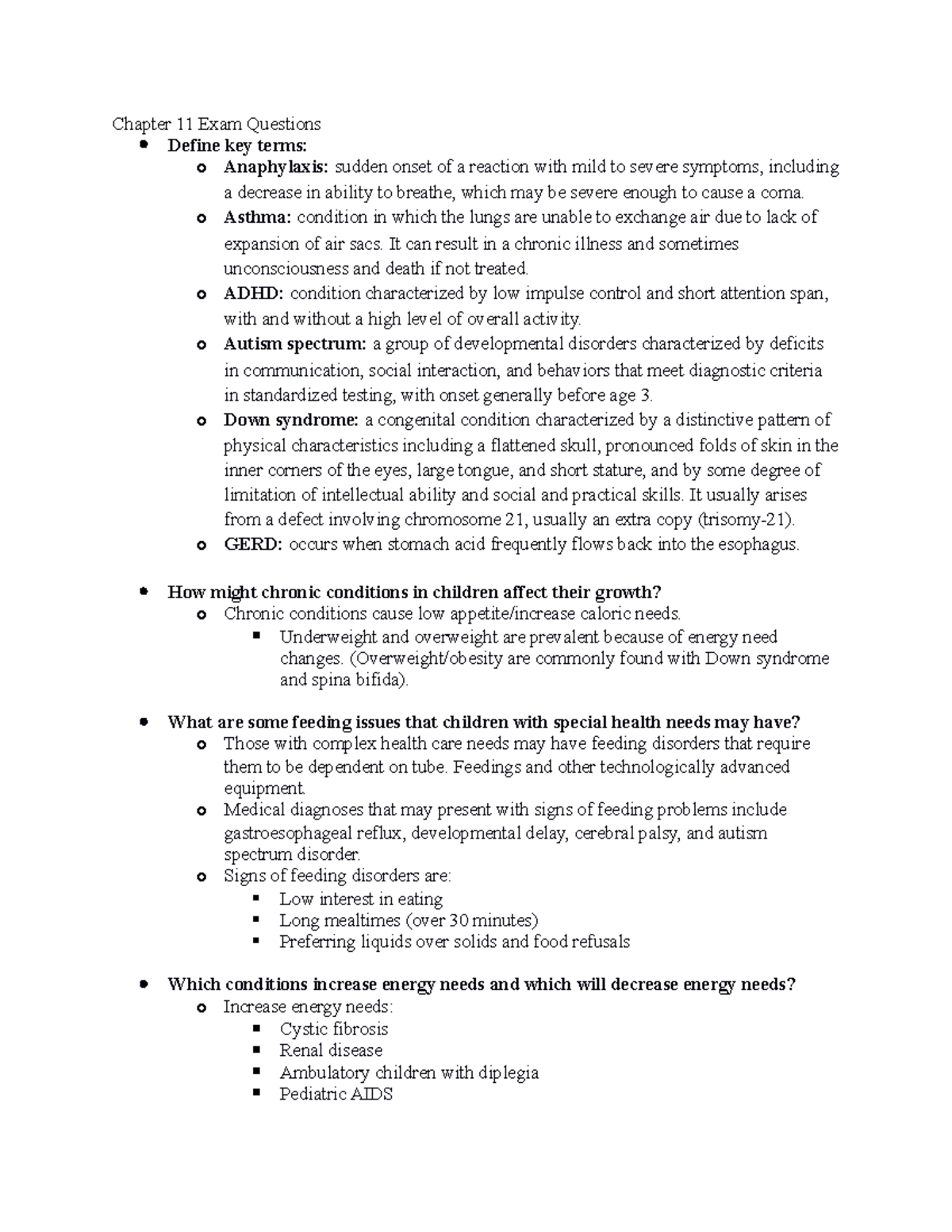 Chapter 11 Exam Questions - Chapter 11 Exam Questions Define key terms ...