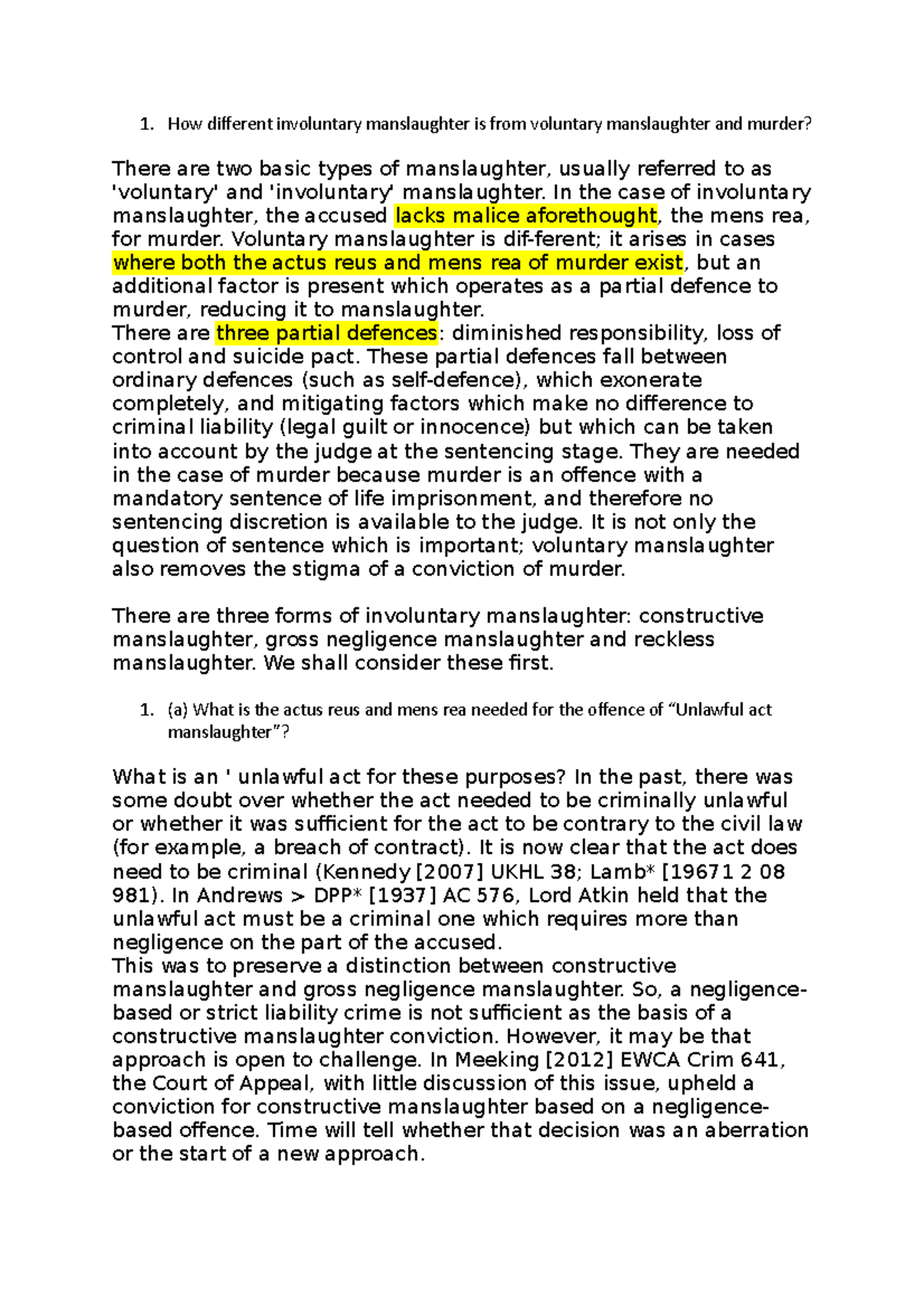practice questions - 1. How different involuntary manslaughter is from ...