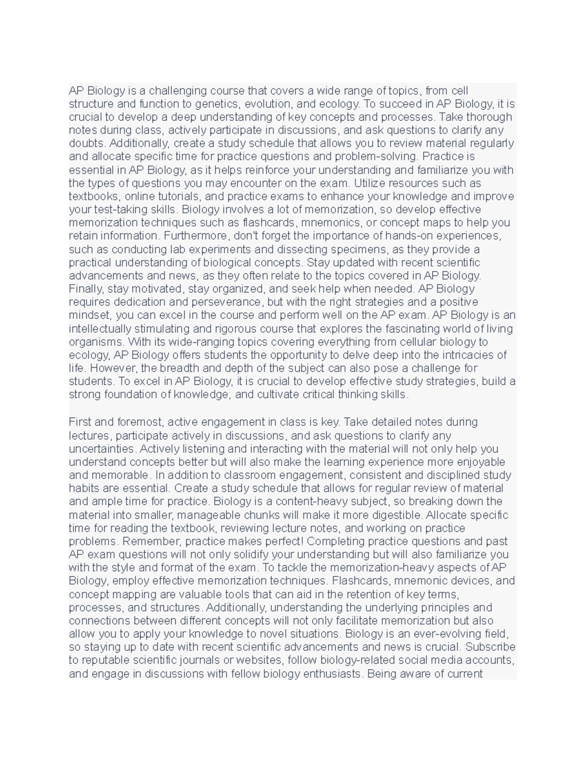 Ap biology notes - AP Biology is a challenging course that covers a ...