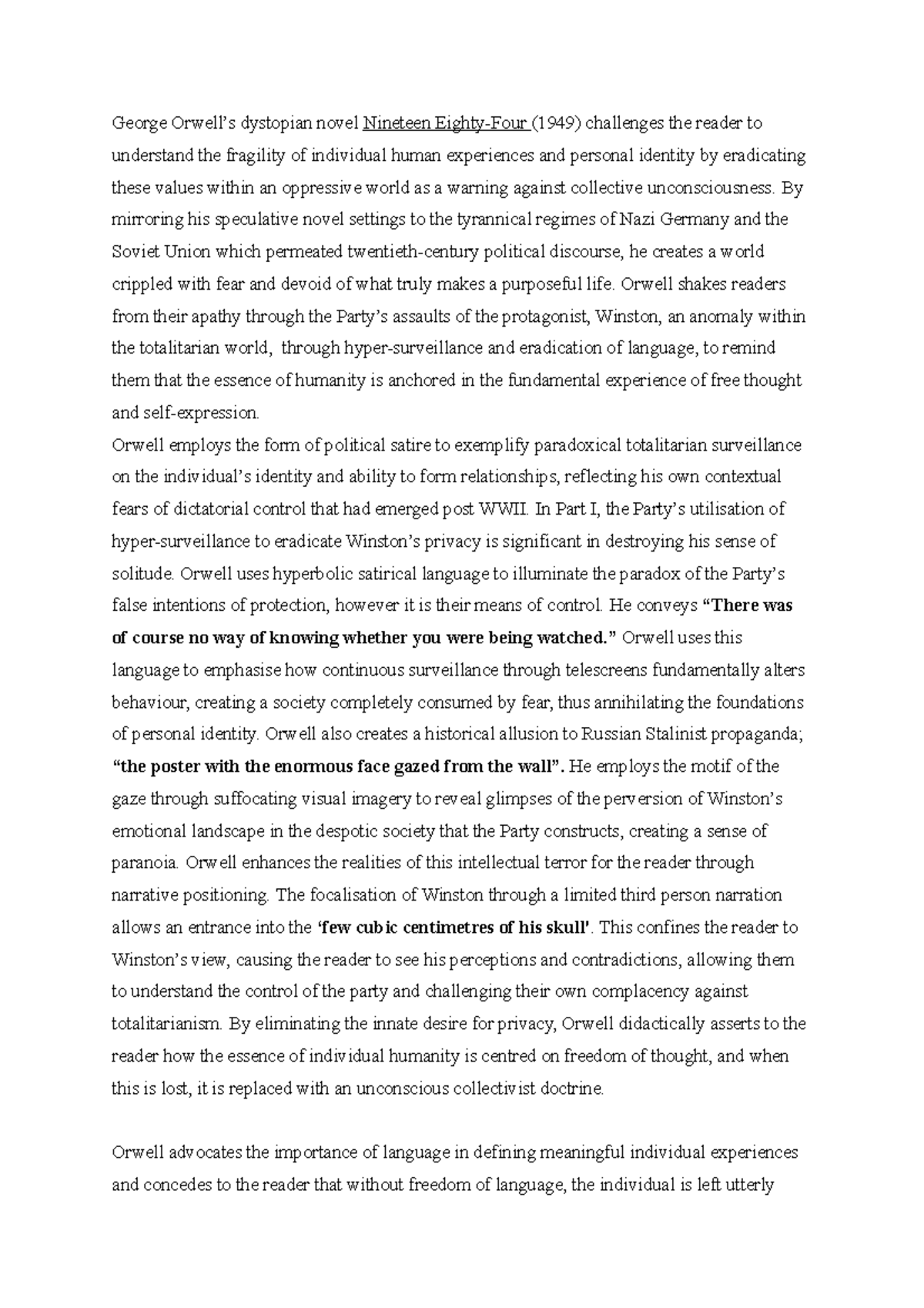 Kate 1984 ) - Essay - George Orwell’s dystopian novel Nineteen Eighty ...