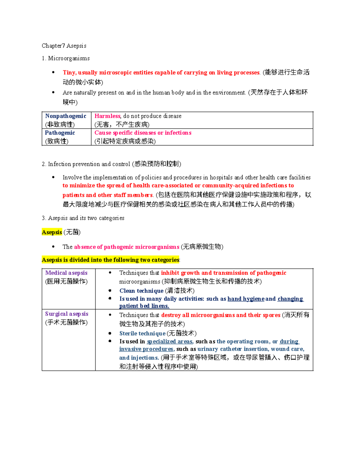 Chapter 7 notes - Chapter7 Asepsis Microorganisms Tiny, usually ...
