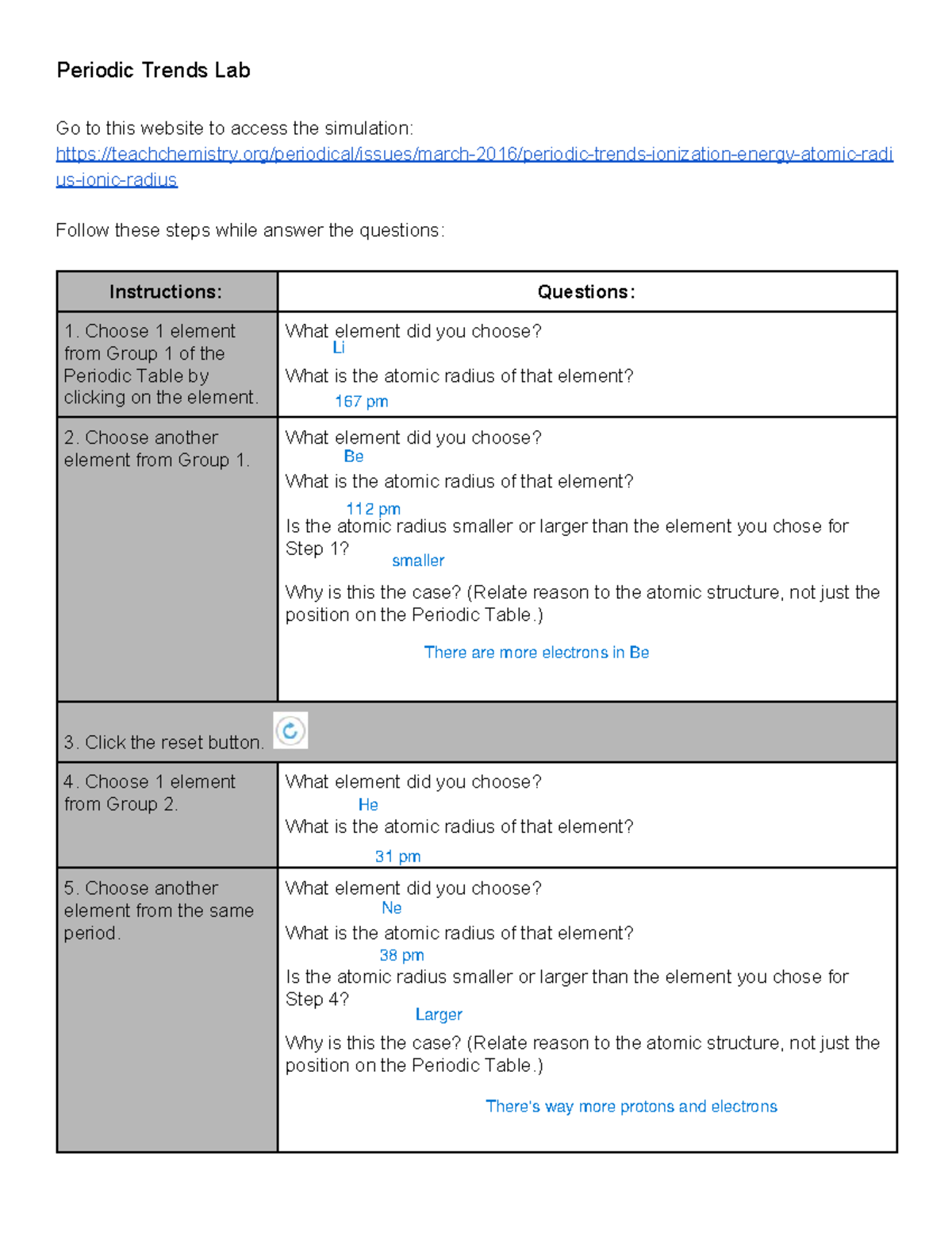 Periodic Trends Lab - Gizmo - Periodic Trends Lab Go to this website to ...