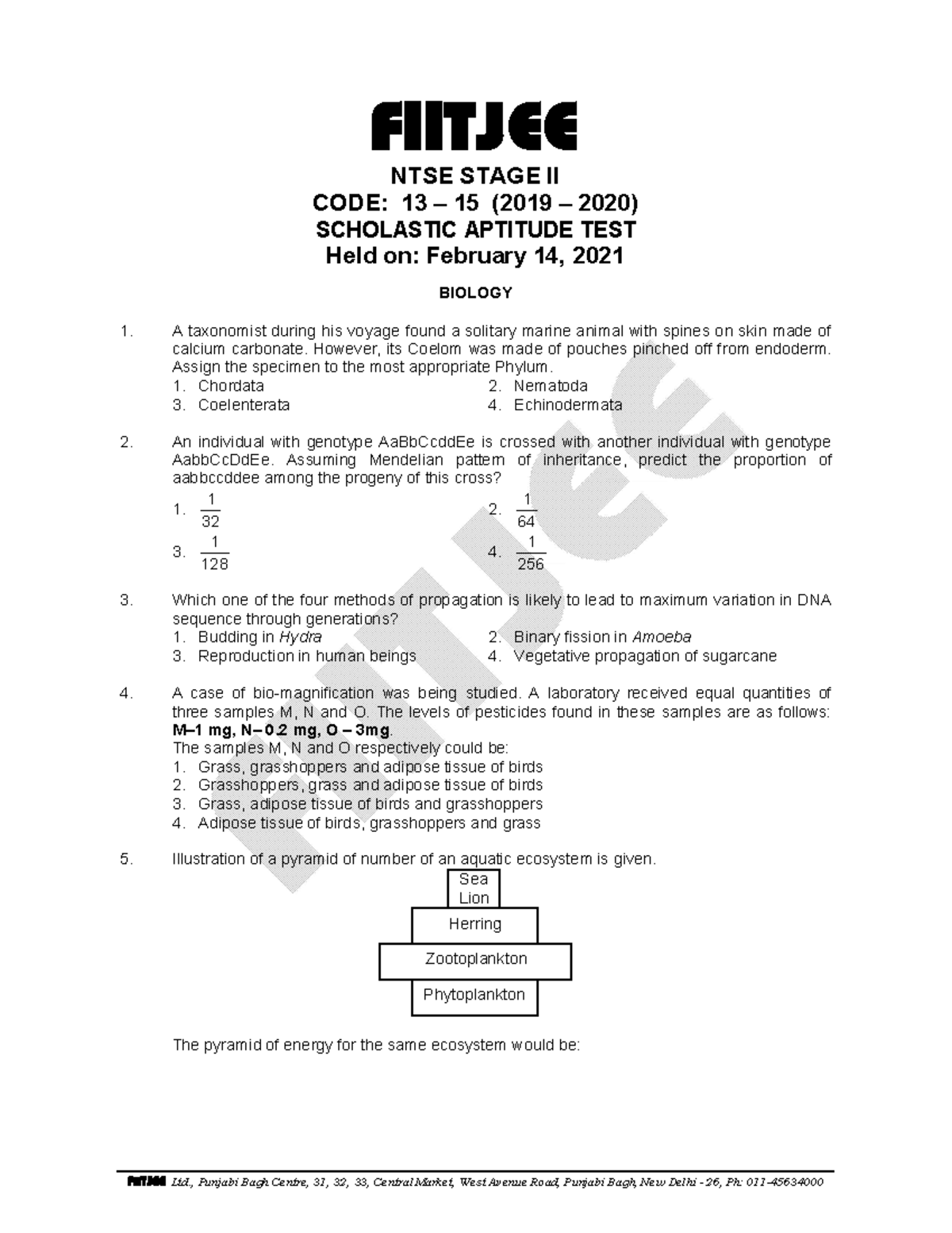 Document Pdf 412 - PRACTICE MATERIAL - FIITJEE NTSE STAGE II CODE: 13 – 15 (2019 – 2020 ...