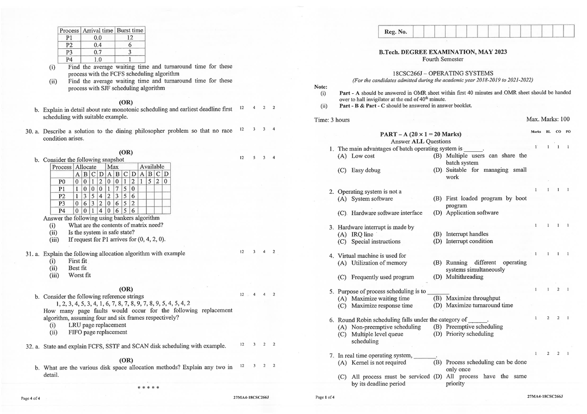 MAY 2023 QUESTION PAPER SRM - Operating Systems - Studocu