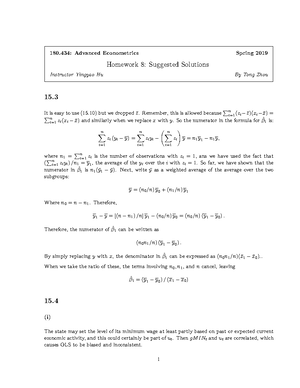 Hw 3 sol - hw solution - 18-434: Advanced Econometrics Spring 2019 Homework 3: Suggested ...
