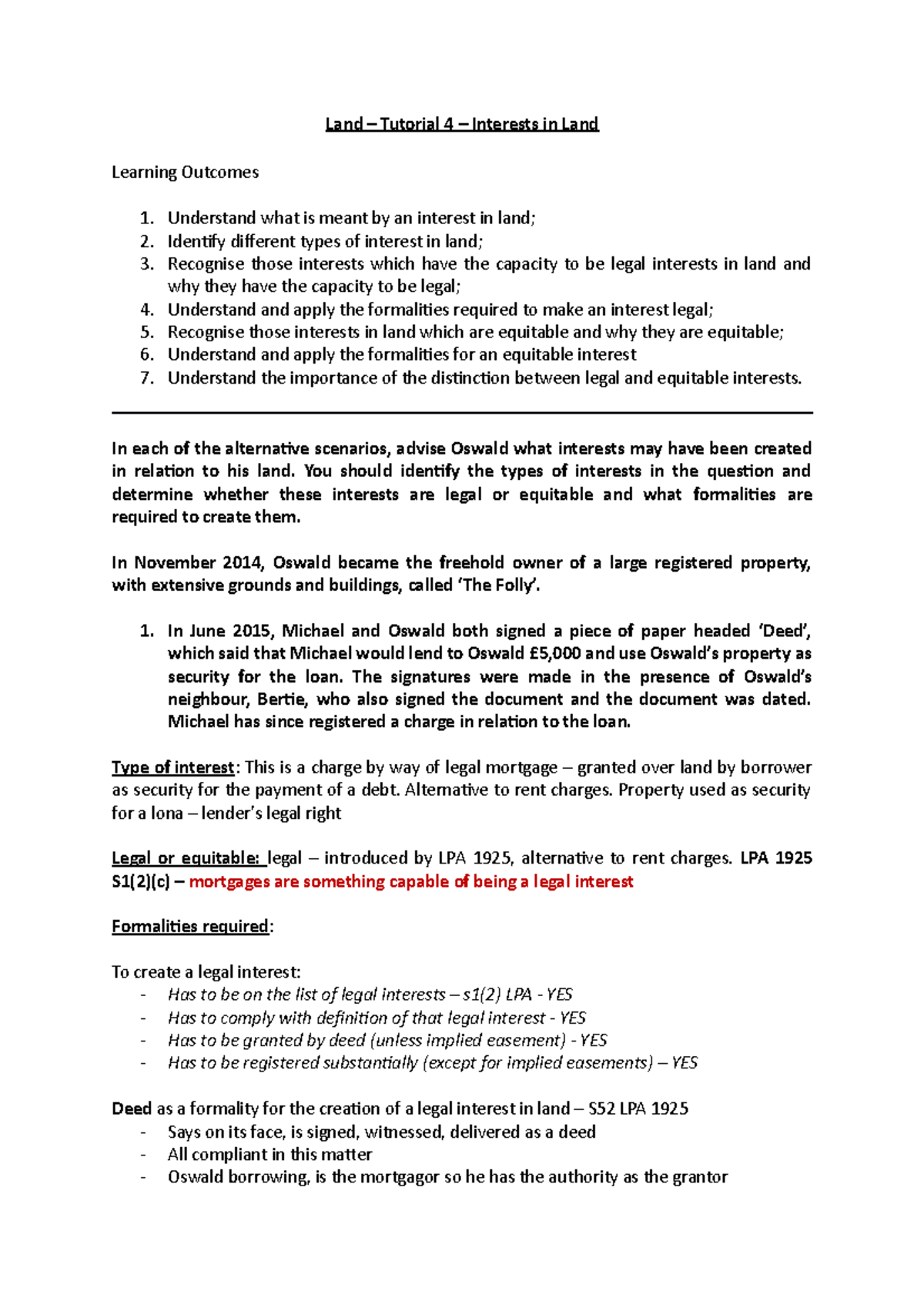 Land – Tutorial 4 – Interests in Land - Land – Tutorial 4 – Interests ...