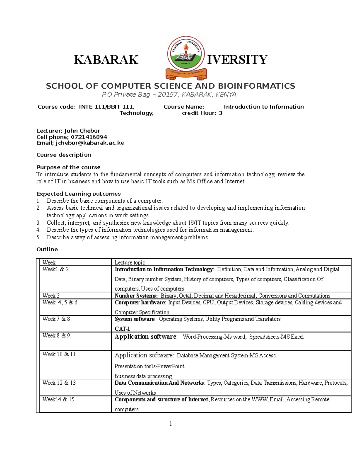 Introducing comps - computer fundamentals - KABARAK UNIVERSITY SCHOOL ...