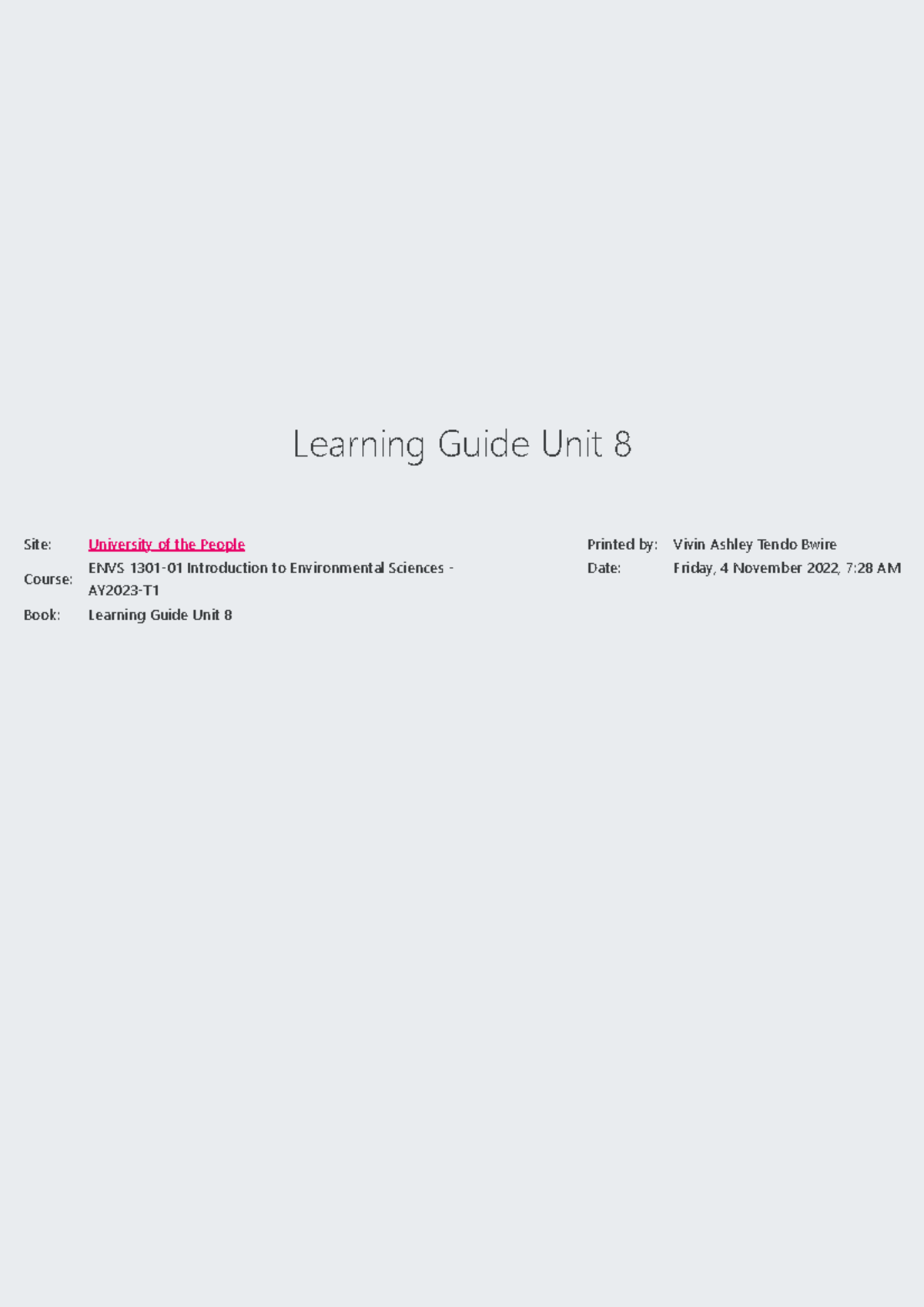 ENVS Learning Guide Unit 8 - Learning Guide Unit 8 Site: University of the People Course: ENVS ...