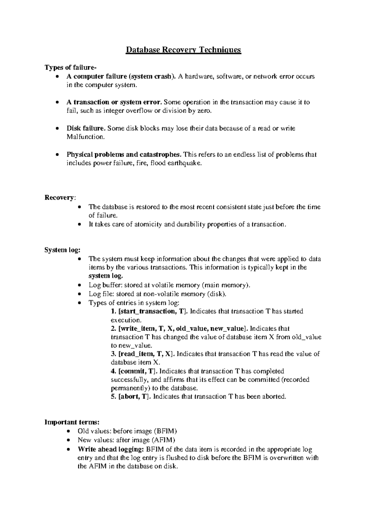 Database Recovery - A hardware, software, or network error occurs in ...