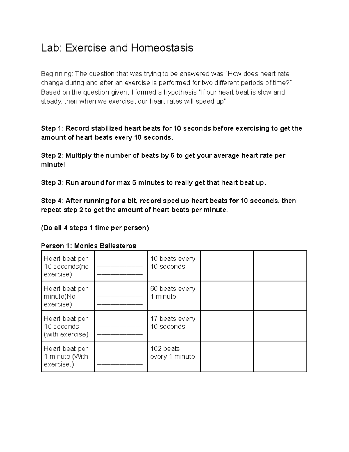 LAB report for edgenuity. - Lab: Exercise and Homeostasis Beginning ...