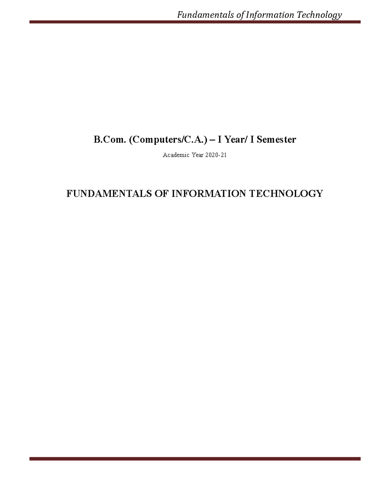 FIT Notes-1 - fit notes - Fundamentals of Information Technology B ...