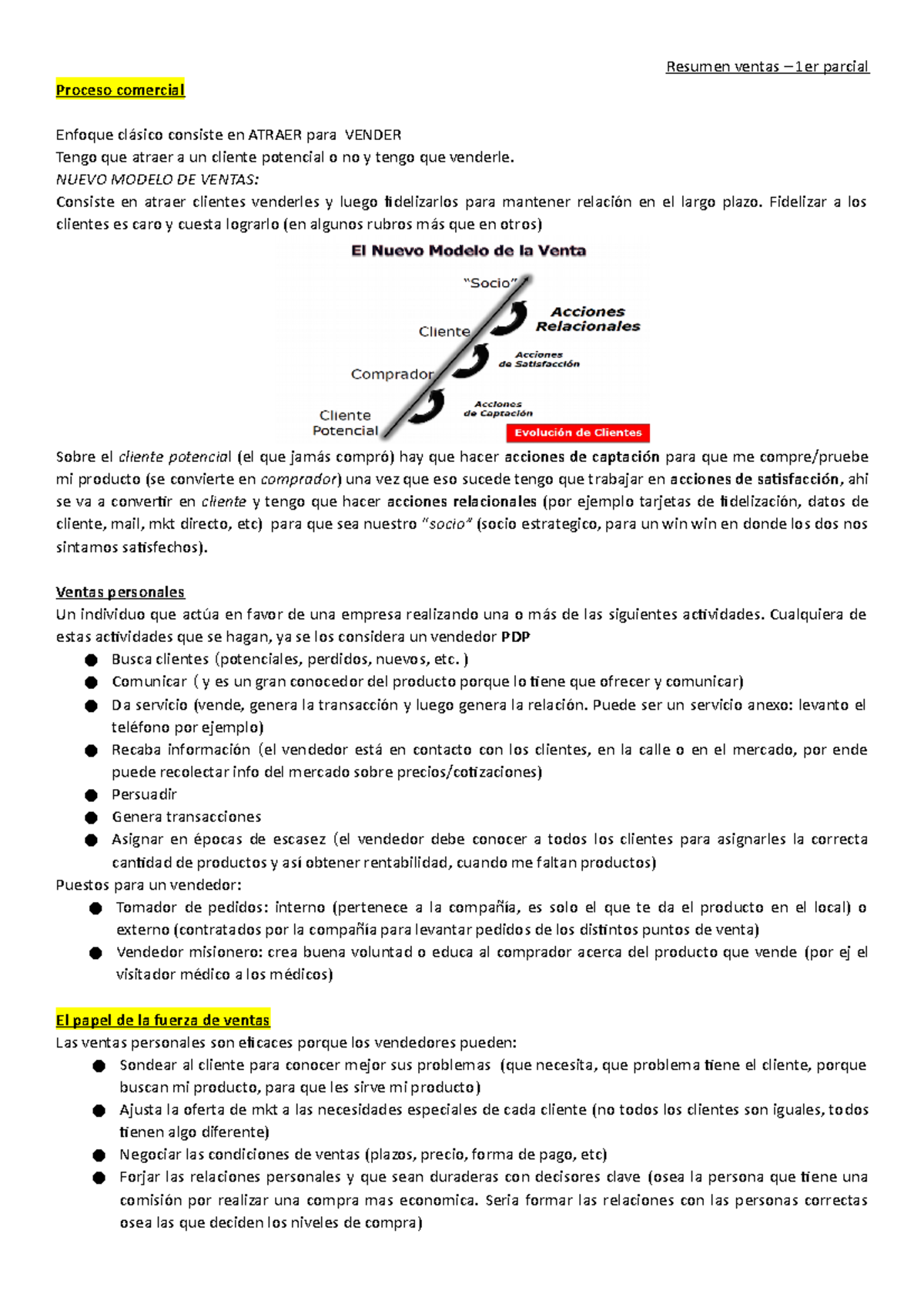 Resumen final Adm ventas - Resumen ventas – 1er parcial Proceso comercial Enfoque clásico ...