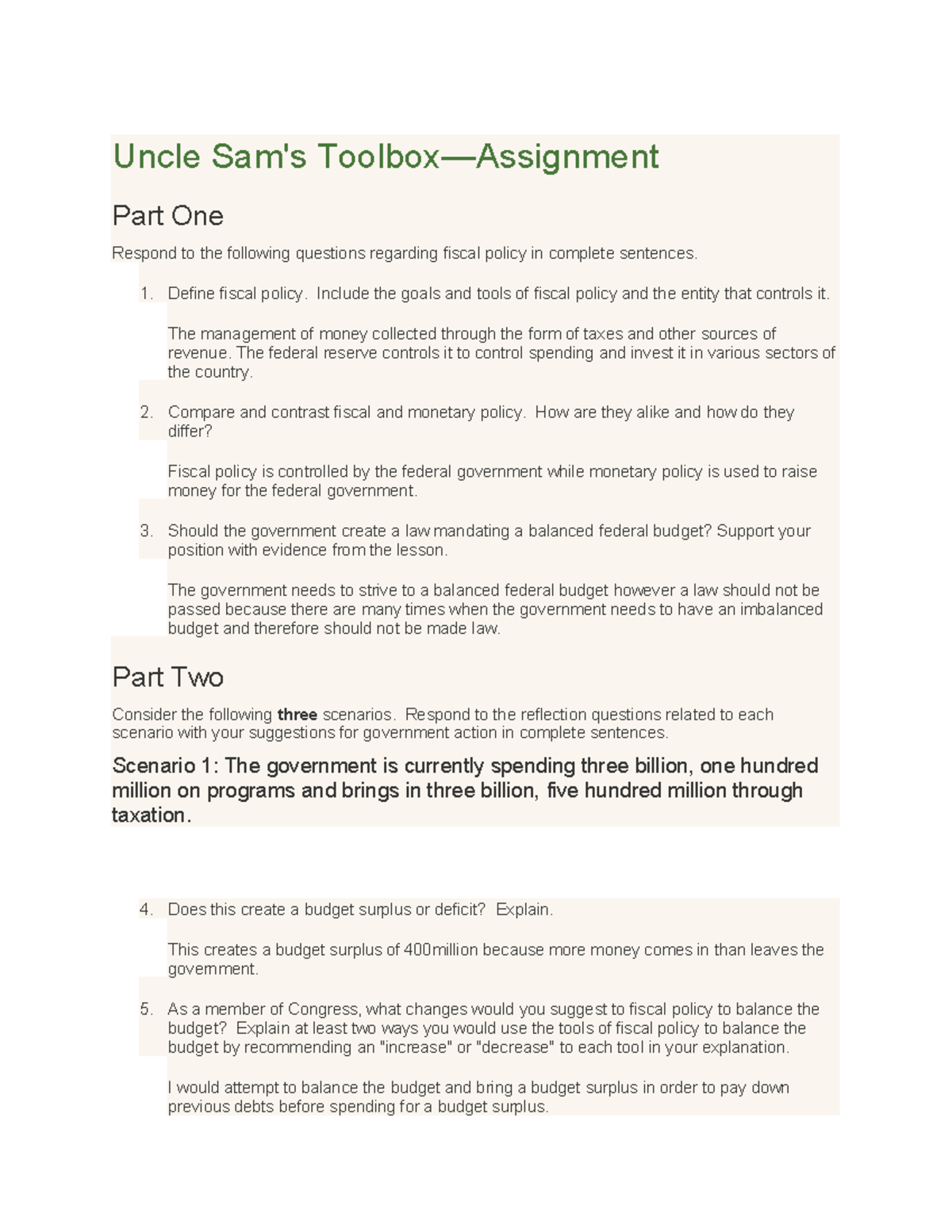 Uncle Sam - Uncle Sam's Toolbox—Assignment Part One Respond to the following questions regarding ...