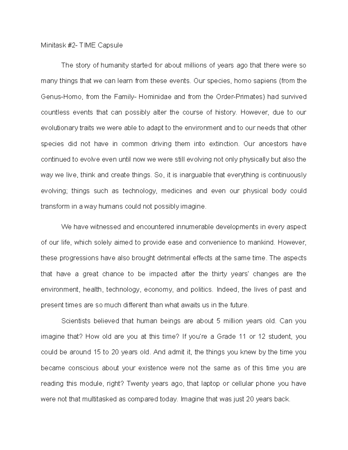 Time Capsule - All in - Minitask #2- TIME Capsule The story of humanity ...