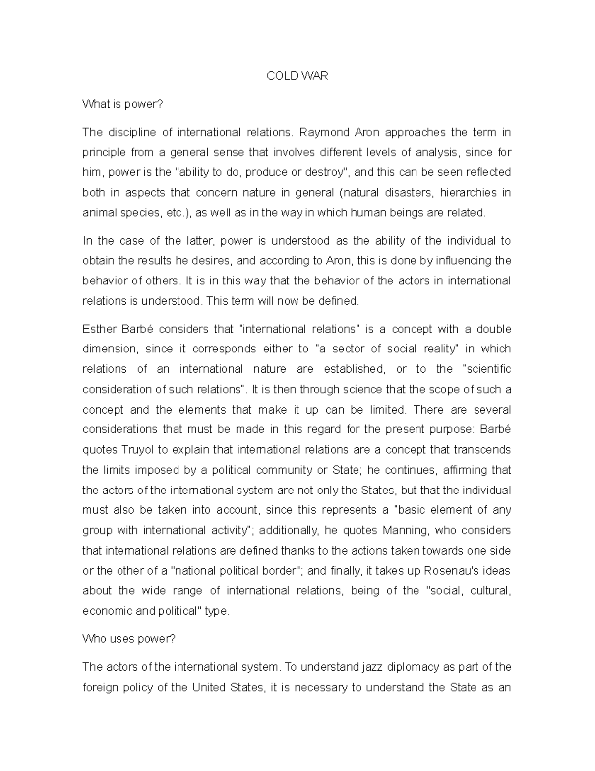 COLD WAR - Cold war - COLD WAR What is power? The discipline of ...