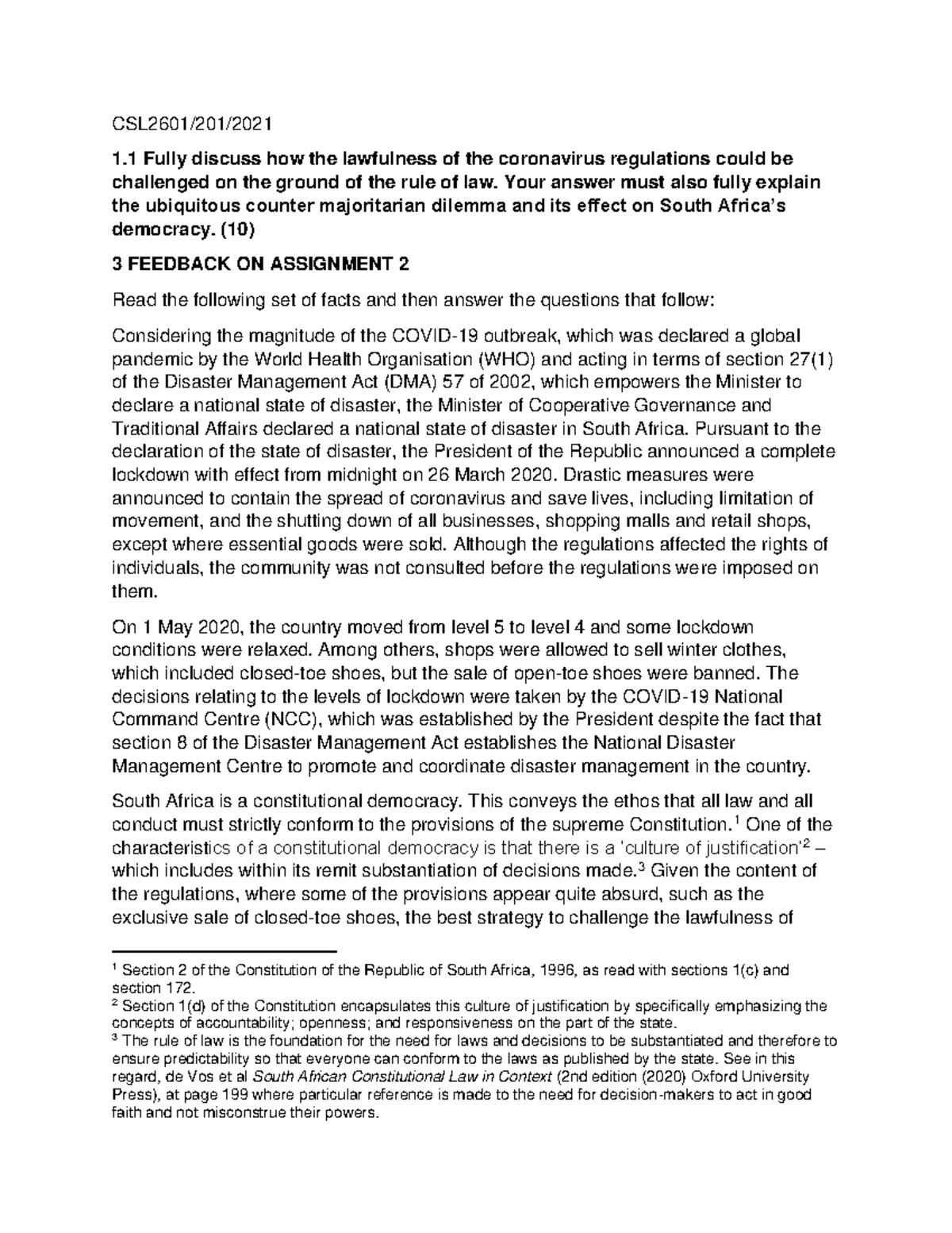 CSL2601 Assignment 2 Feedback - CSL2601/201/ 1 Fully discuss how the ...