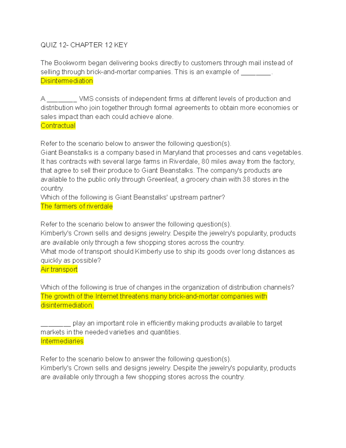 QUIZ 12- Chapter 12 KEY - QUIZ 12- CHAPTER 12 KEY The Bookworm began ...