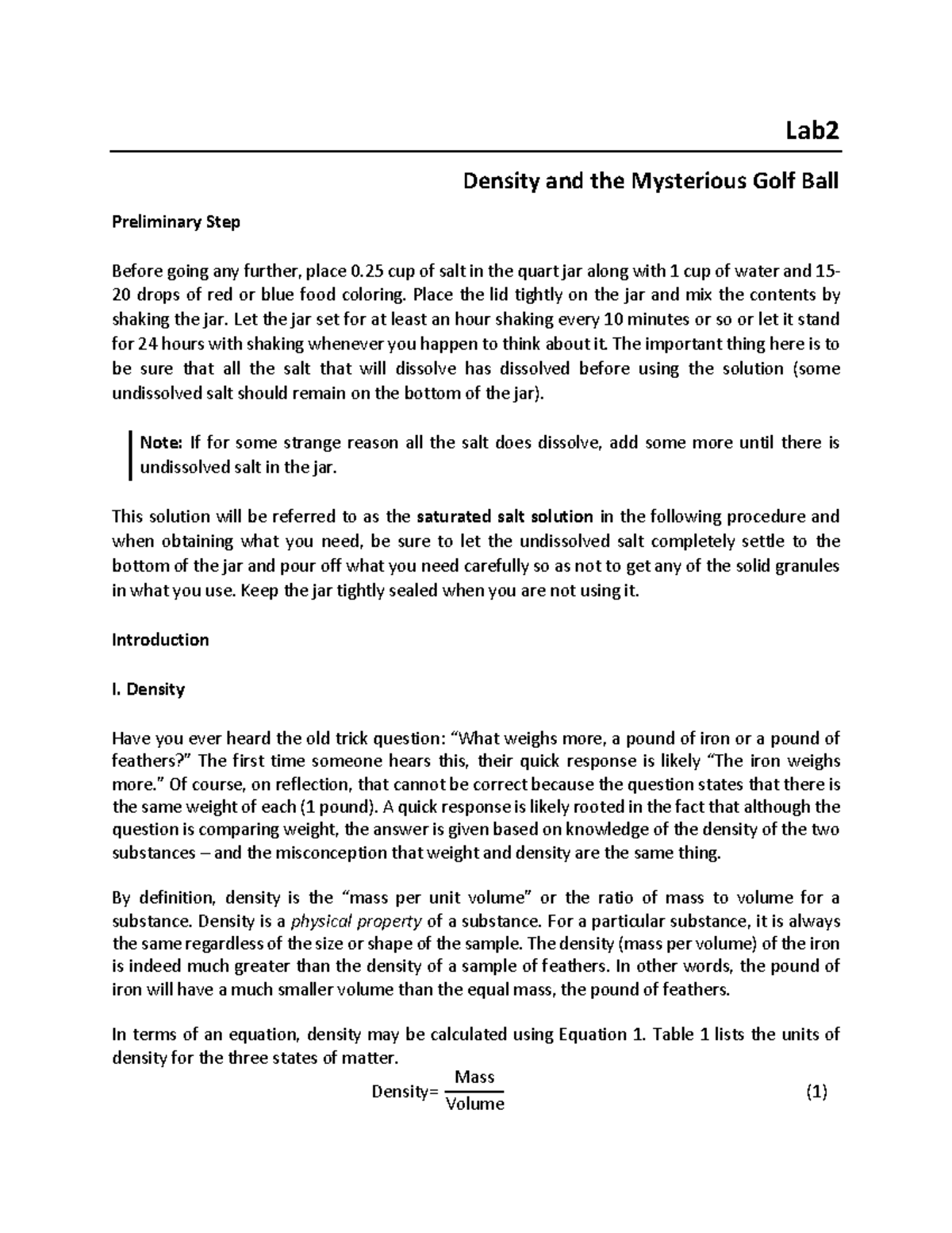 02-Density and the Mysterious Golf Ball - Lab Density and the ...