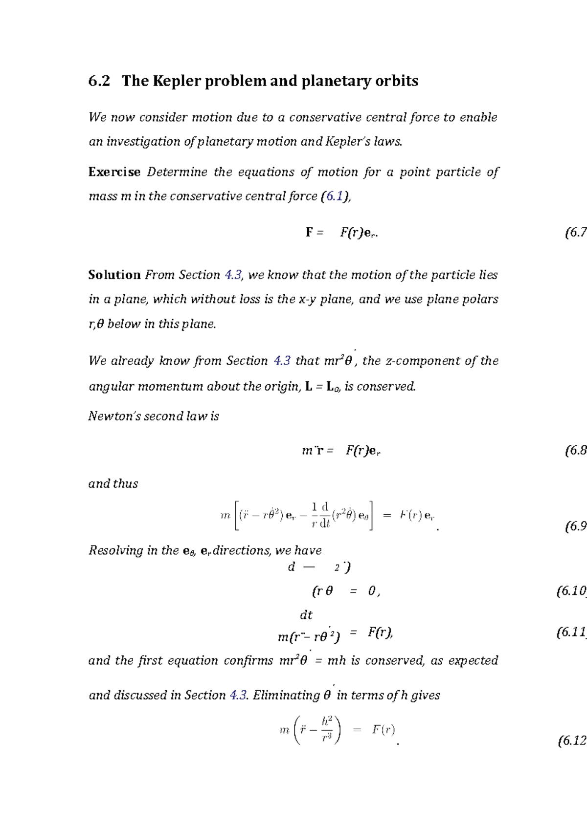 Dynamics-6-2 - The Kepler problem and planetary orbits - 6 The Kepler ...