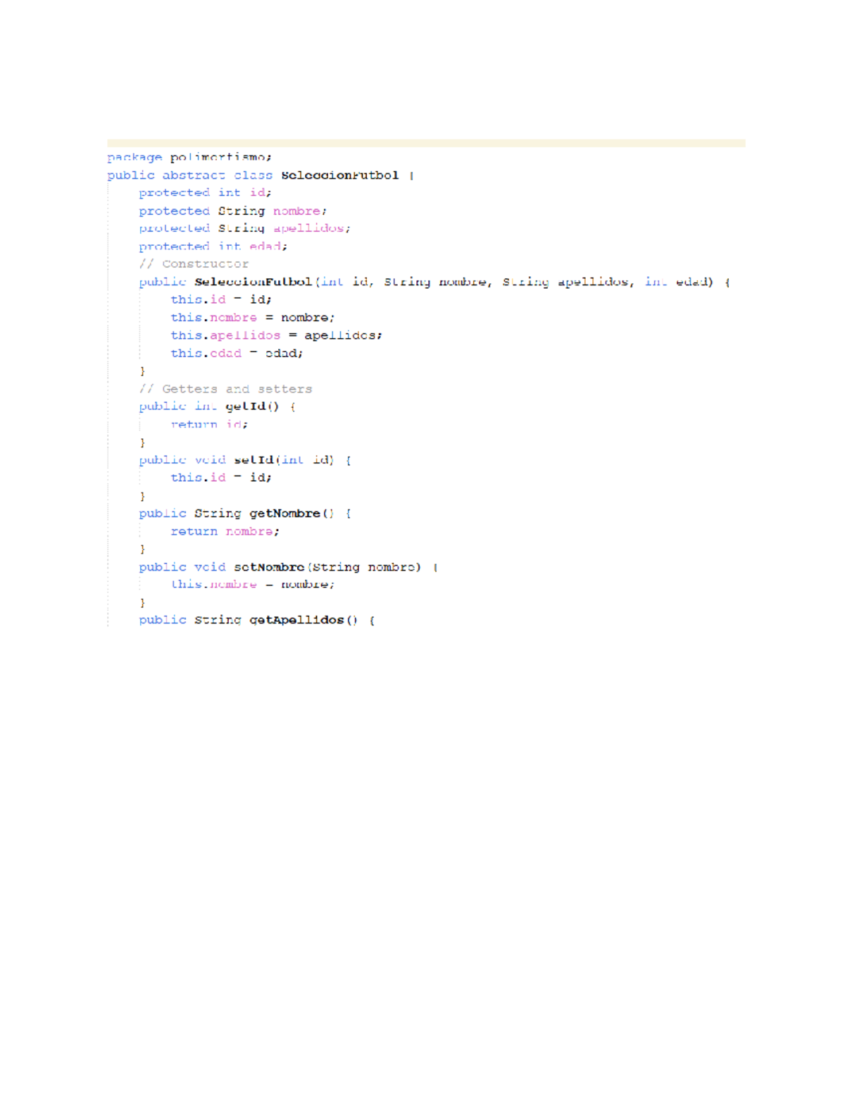 Tarea N°7 Polimorfismo - package polimorfismo; public abstract class SeleccionFutbol { protected ...