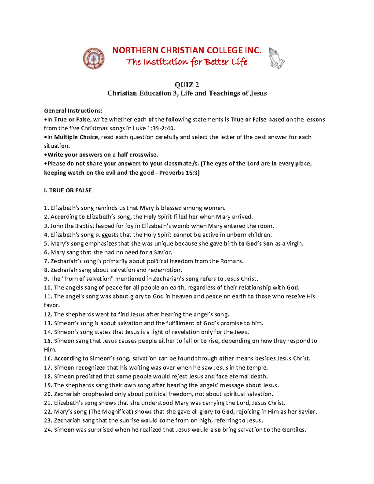 CED materials 101 - NORTHERN CHRISTIAN COLLEGE INC. The Institution for ...