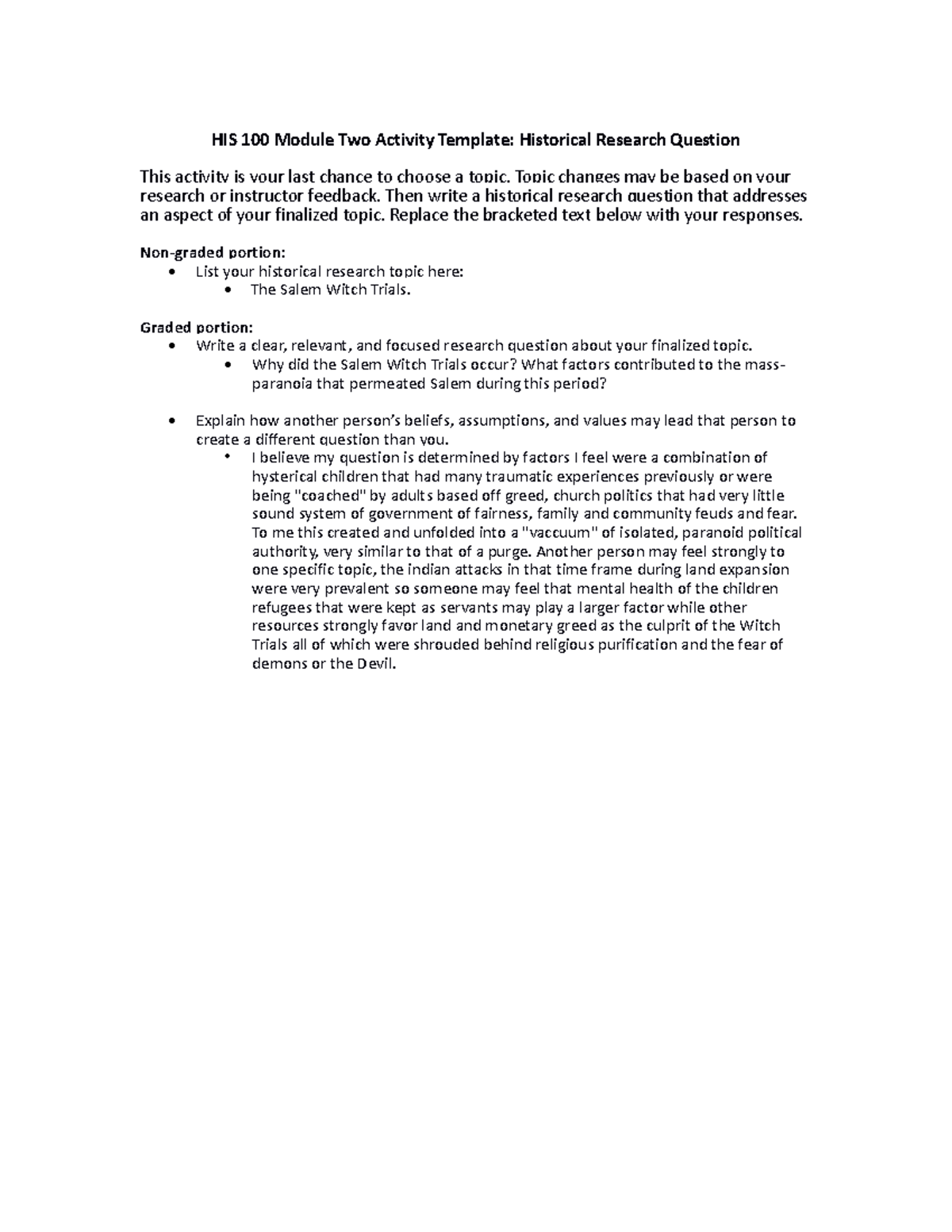 HIS 100 Module Two Activity Research Question Template-Salem - HIS100 ...