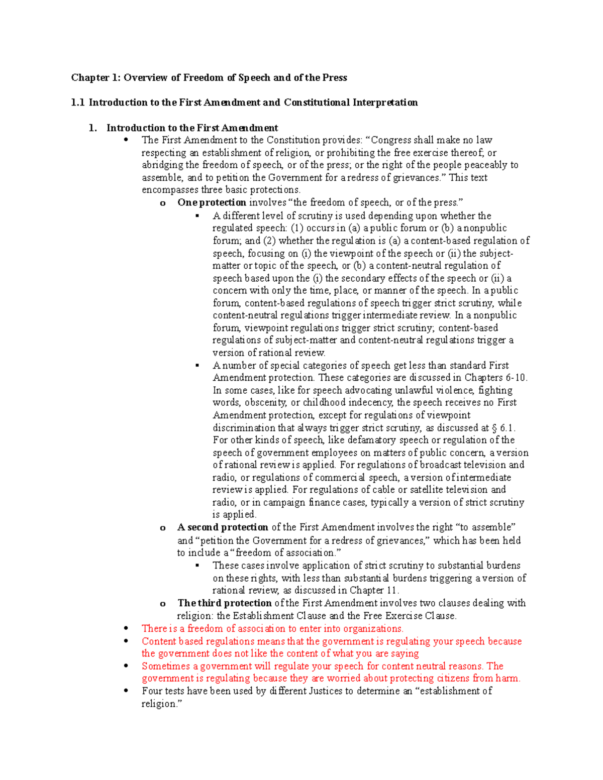 First Amendment Notes - Chapter 1: Overview of Freedom of Speech and of ...