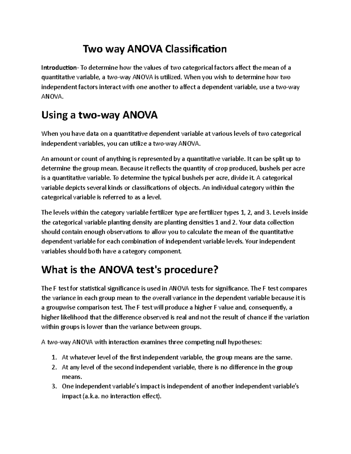 Two way Anova Classification - Two way ANOVA Classification ...