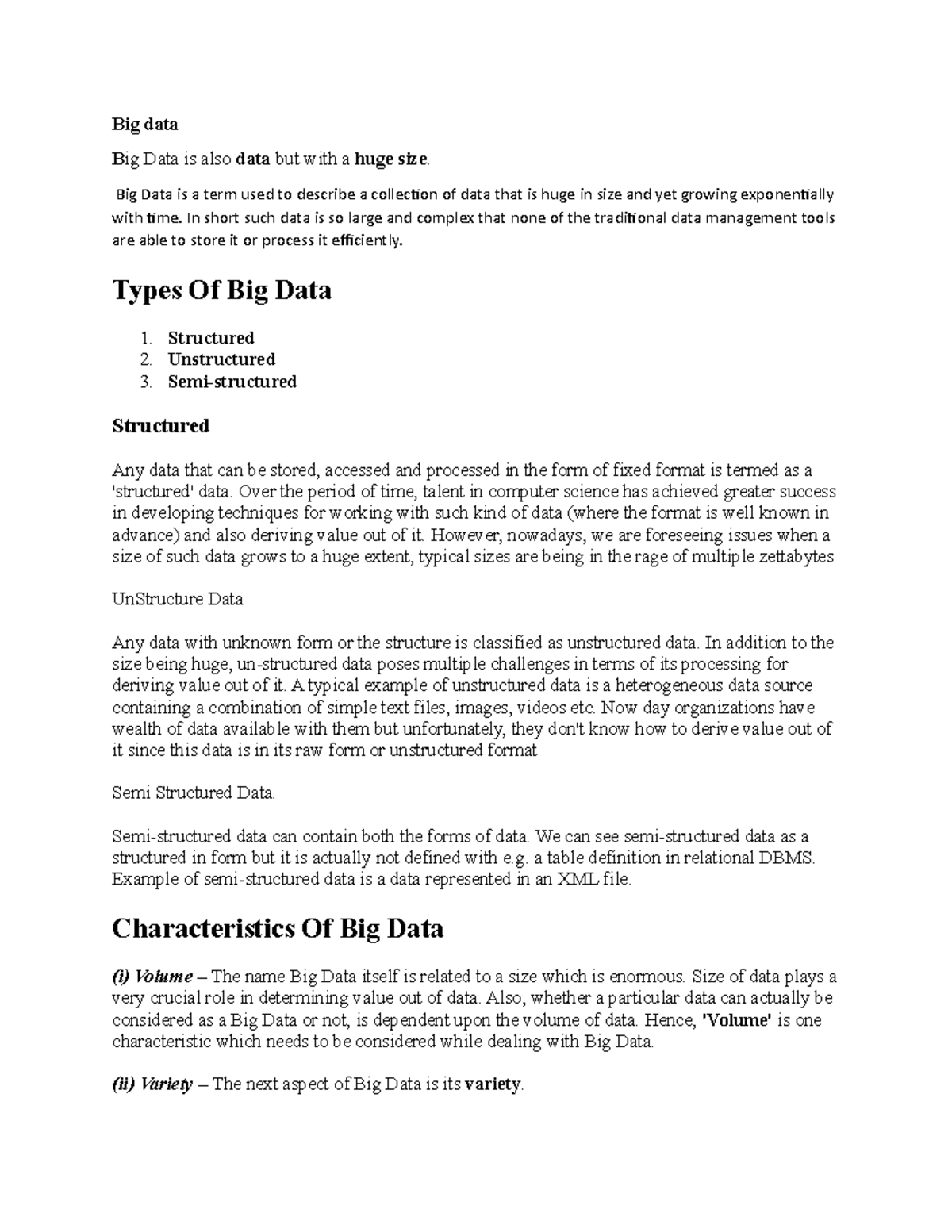 BIG DATA I T Assignment - Copy - Big data Big Data is also data but ...