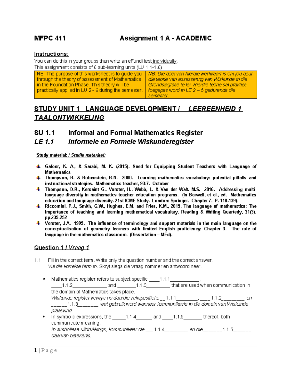 MFPC 411 - Assign 1 A - SU 1 2024 - MFPC 411 Assignment 1 A - ACADEMIC ...